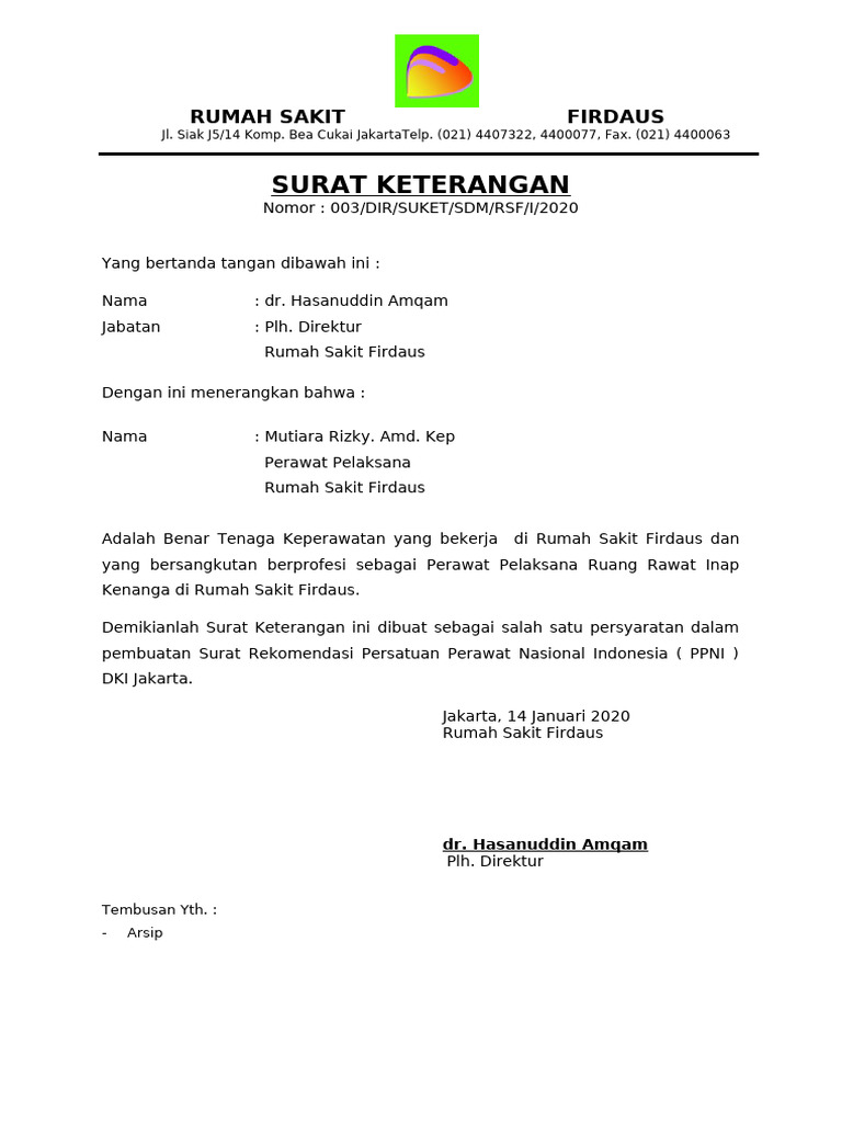 Surat Keterangan Bekerja New | PDF
