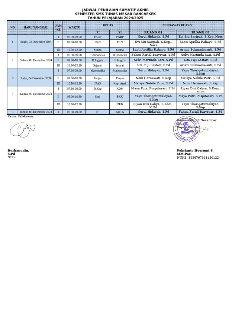 JADWAL PSAS TAHUN 2024-2025 | PDF