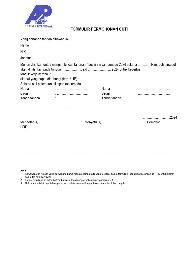 Form Cuti 2024 | PDF