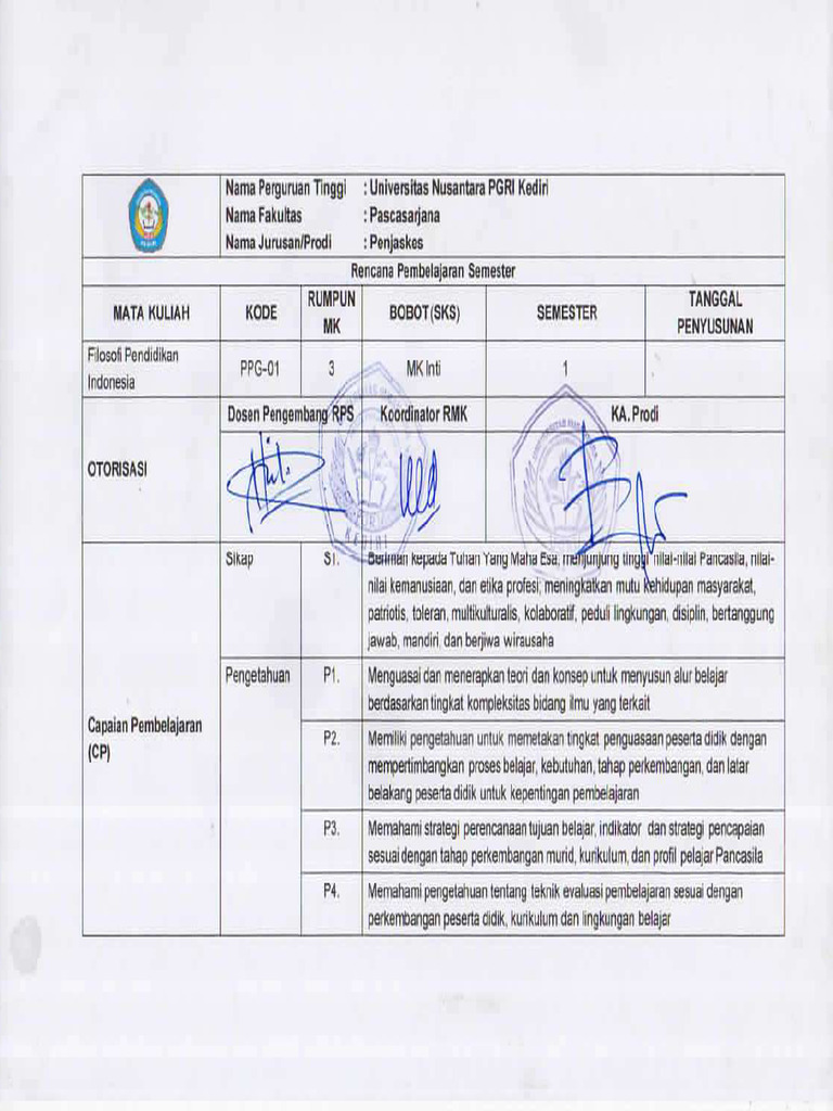 RPS Filosofi Pendidikan (TTD) - Compressed | PDF
