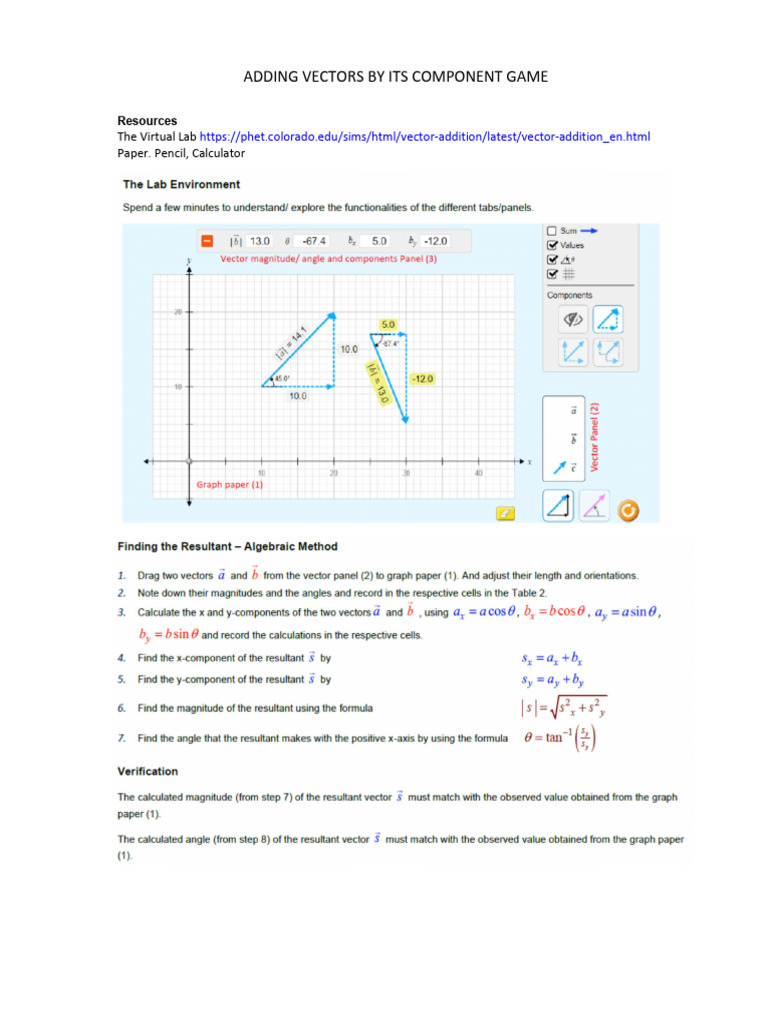 Adding Vectors by Its Component Game | PDF