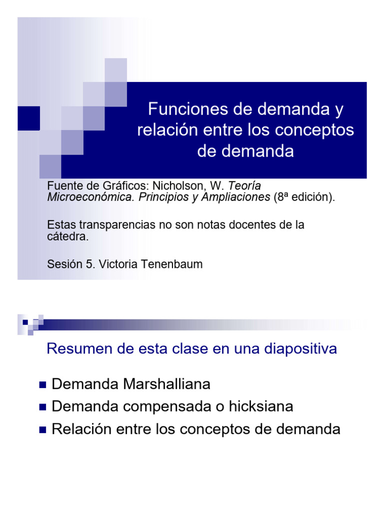 Funciones de Demanda: Marshalliana y Hicksiana | PDF | Curva de demanda ...