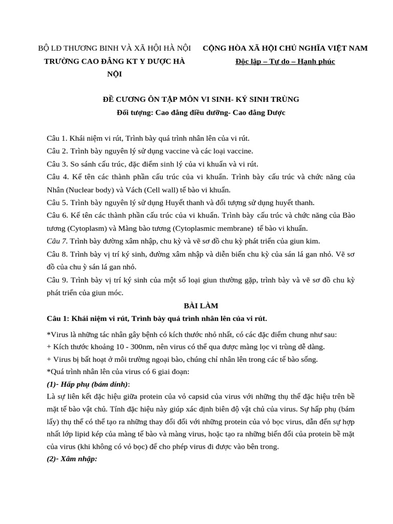 Cau Hoi On Tap Vi Sinh KST Dươc | PDF