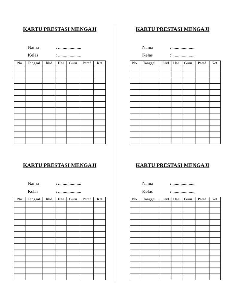 Kartu Prestasi Mengaji Siswa | PDF