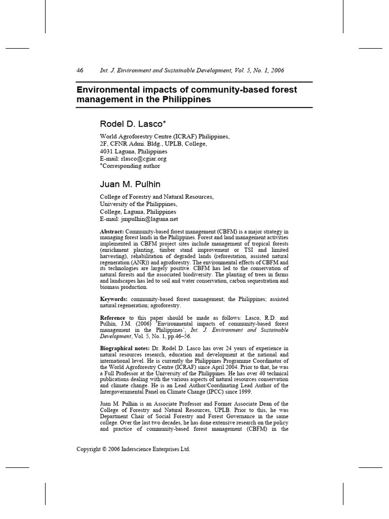 Environmental Impacts of Community-Based Forest Management in The ...