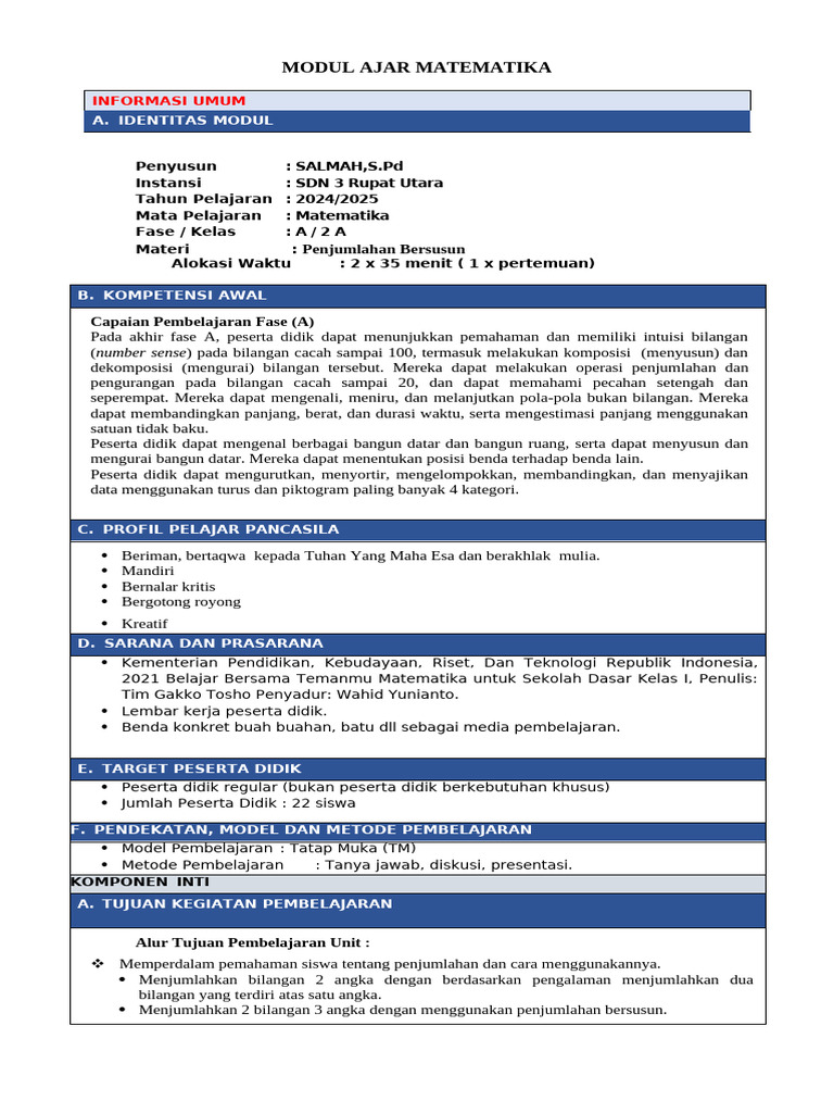 Modul Ajar Observasi Matematika Salmah | PDF