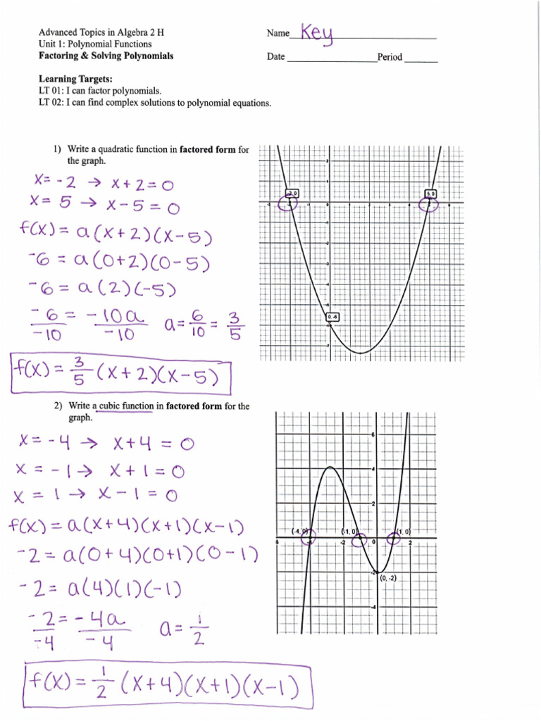 01) Factoring & Solving Polynomials (WARM UP) Key | PDF