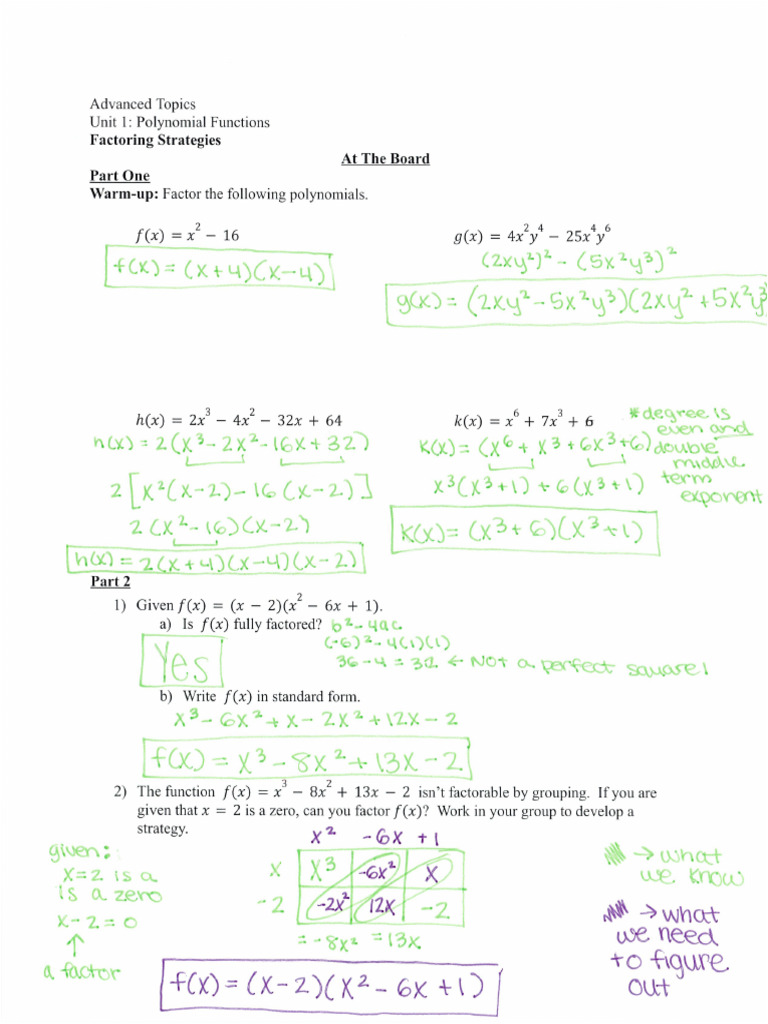 02) Factoring and Finding Zeros Polynomials Warm Up KEY | PDF