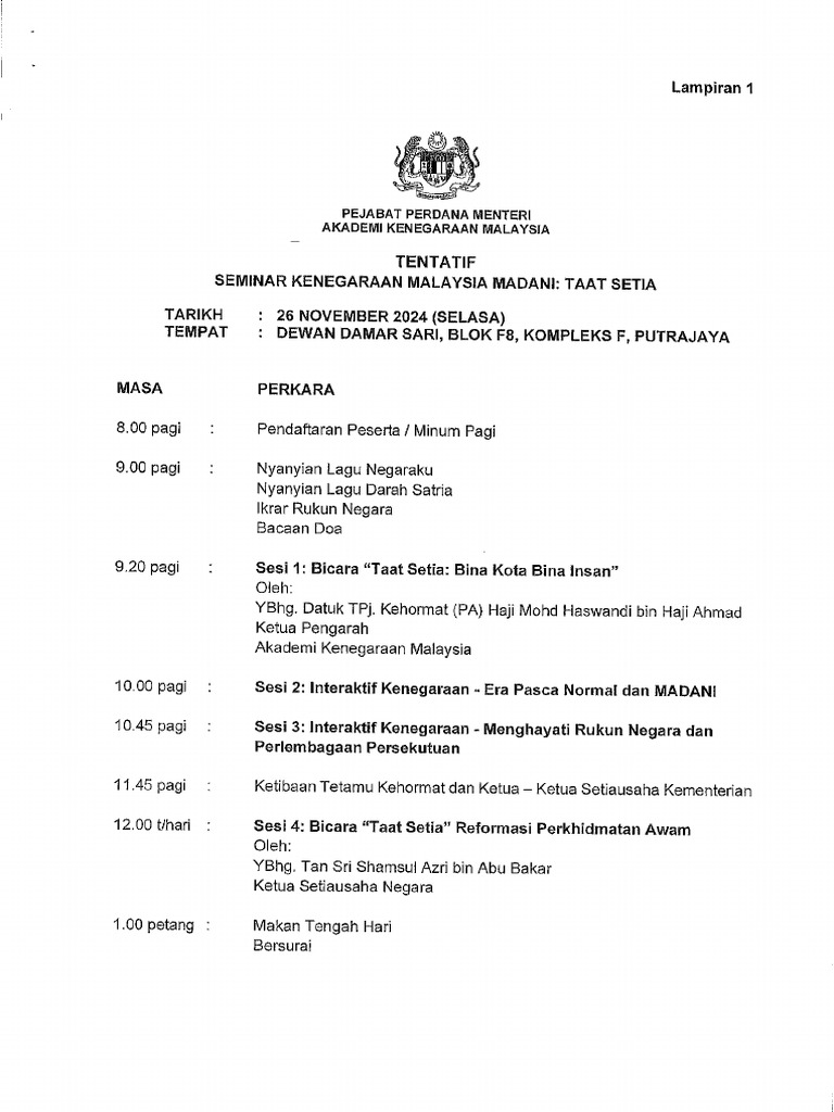 Atur Cara Seminar KMM Taat Setia | PDF