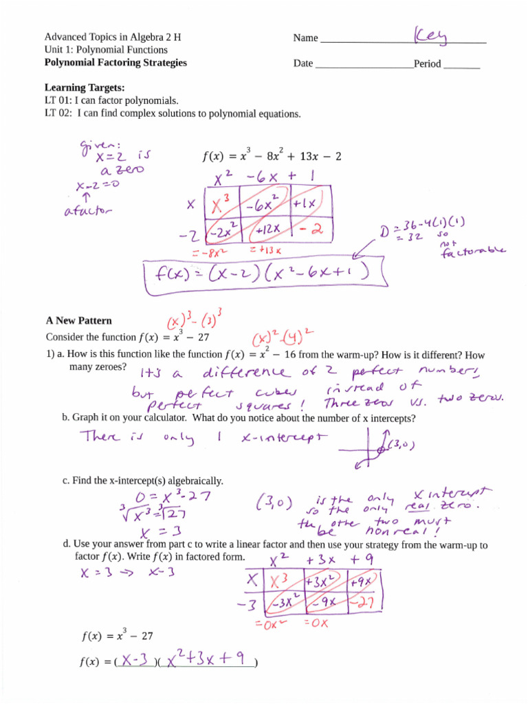02) Polynomial Factoring Strategies KEY | PDF