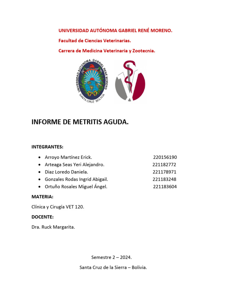 Informe sobre Metritis Aguda en Animales | PDF | Parto | Septicemia