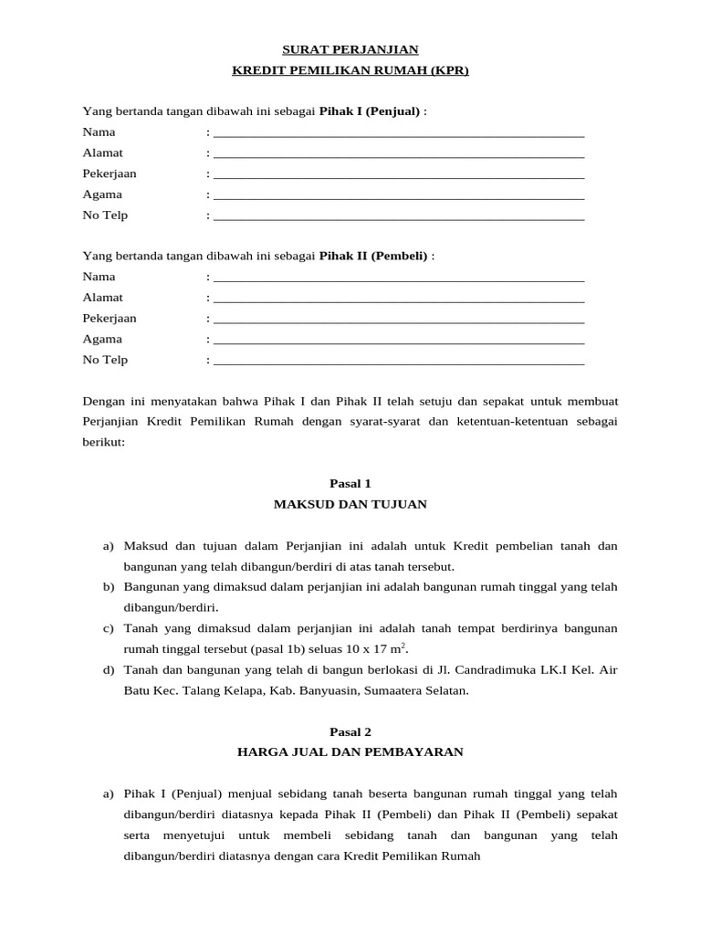 SURAT PERJANJIAN KPR | PDF