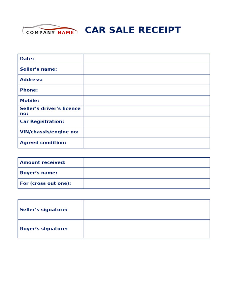 Free Car Sales Receipt Template | PDF