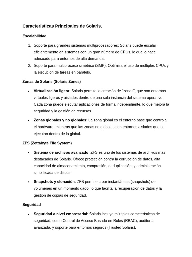 Características Principales de Solaris | PDF | Hilo (Computación) | Servidor (Computación)