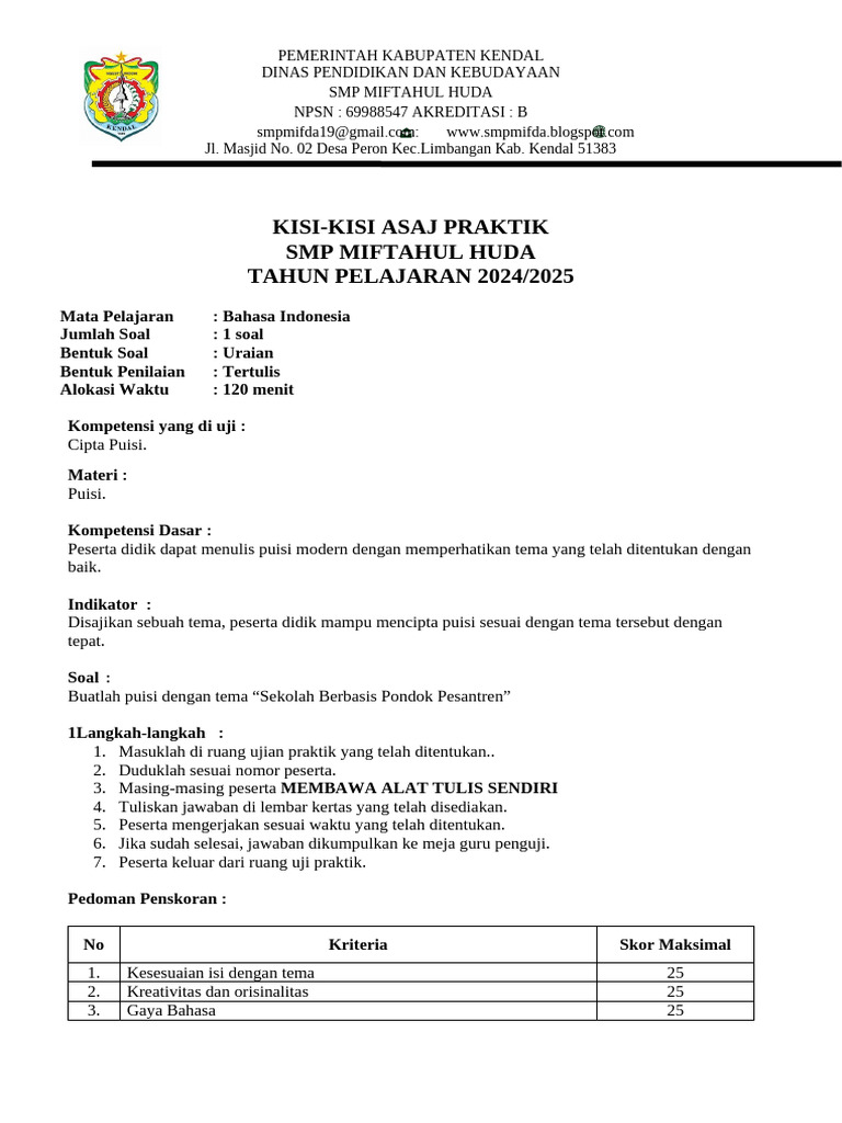 Spesifikasi Dan Kisi-Kisi Uprak B Indo 24 | PDF