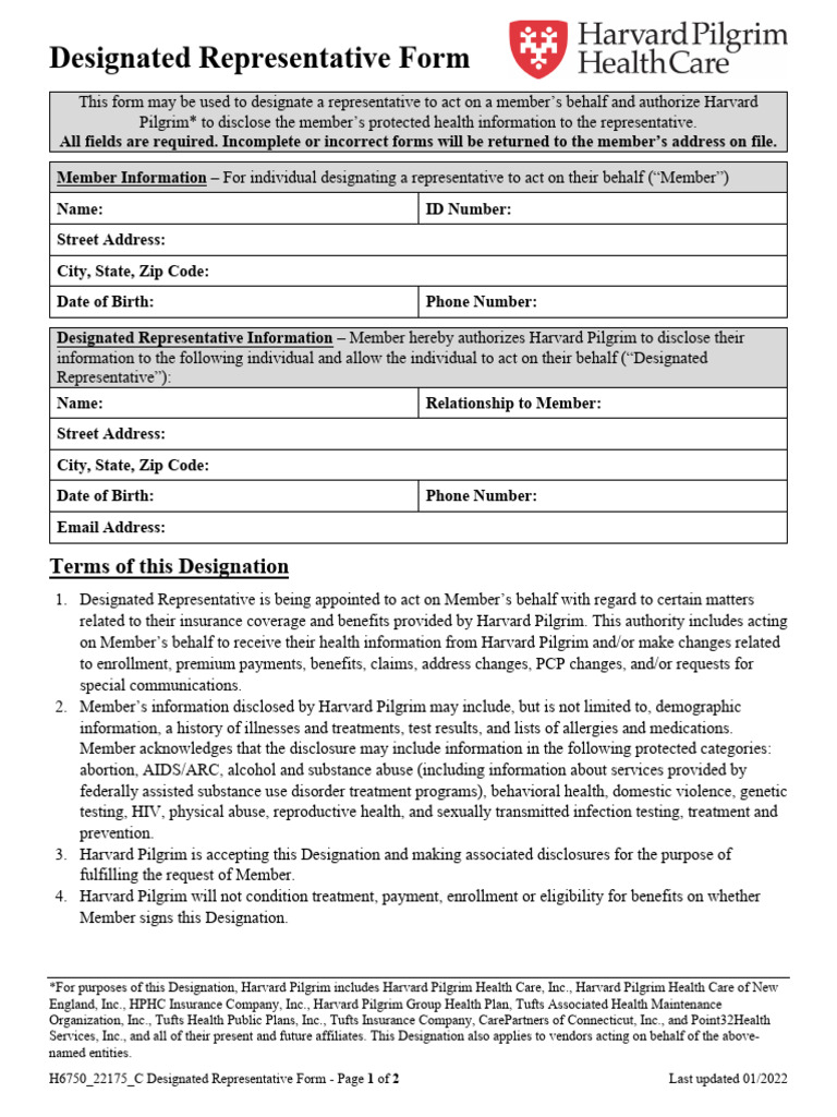 2023 Designation of Representative Form | PDF | Health Insurance ...
