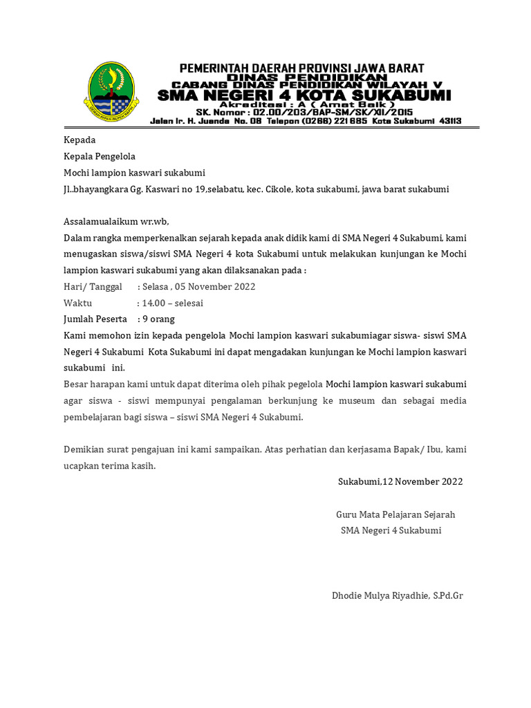 Surat Kunjungan Museum Kelas X | PDF