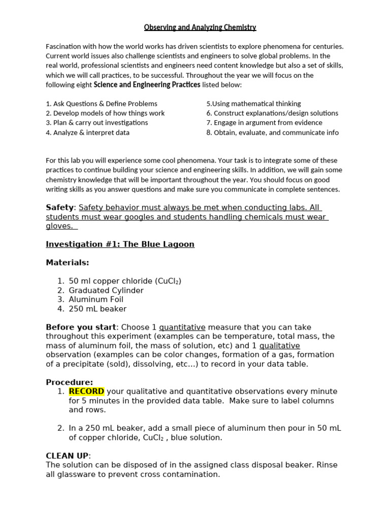 Observing and Analysis Chemisry Lab | PDF | Hydrochloric Acid ...