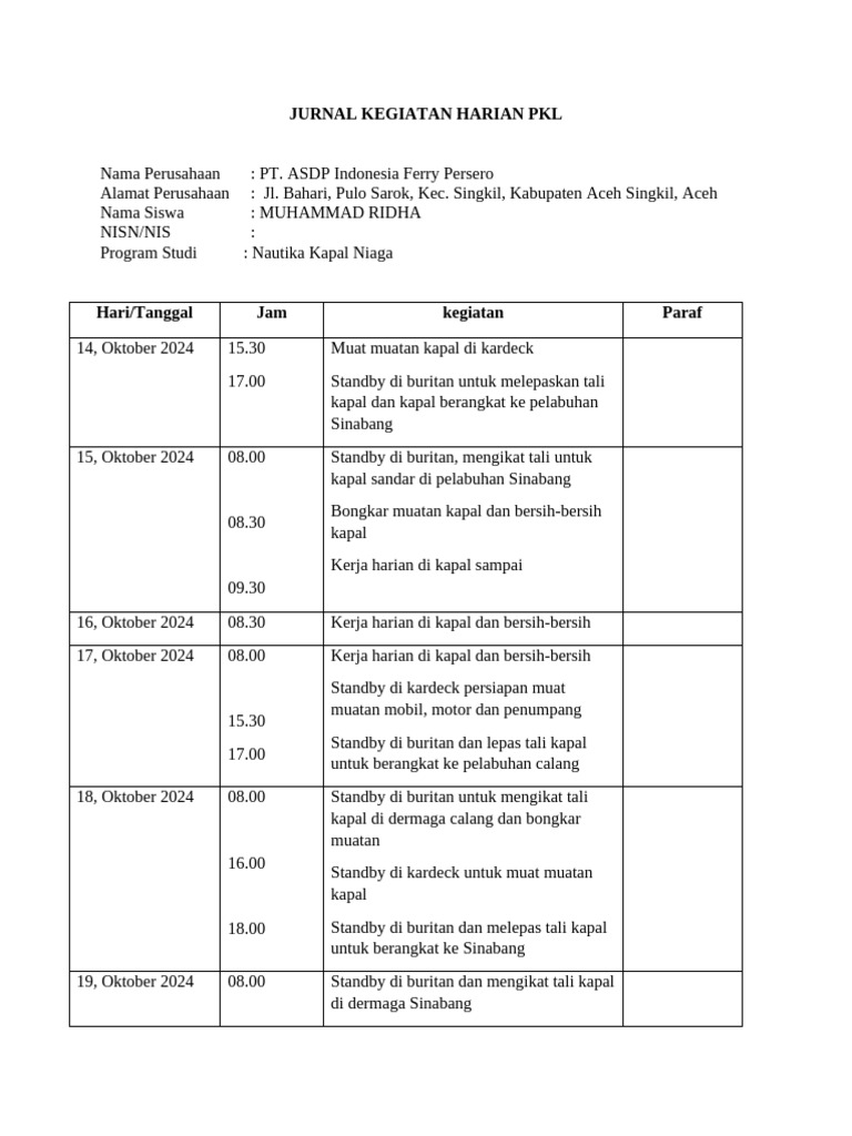 Contoh jurnal pkl | PDF