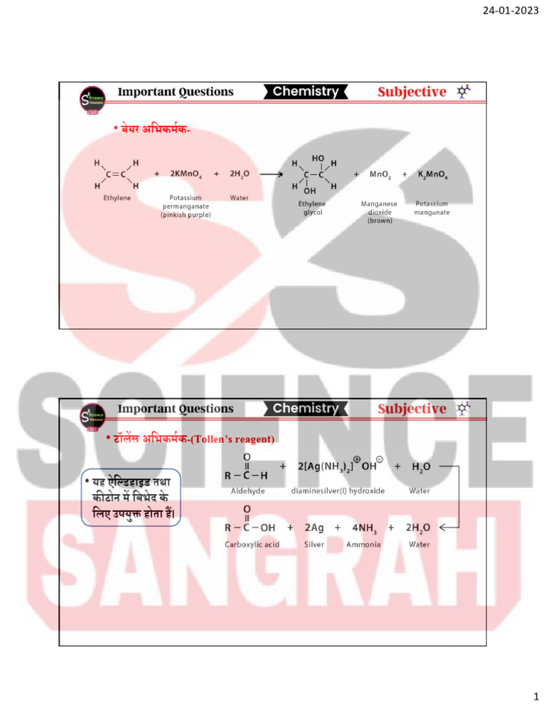 12th Chemistry Important Reagent PDF Notes by Anu Sir | PDF