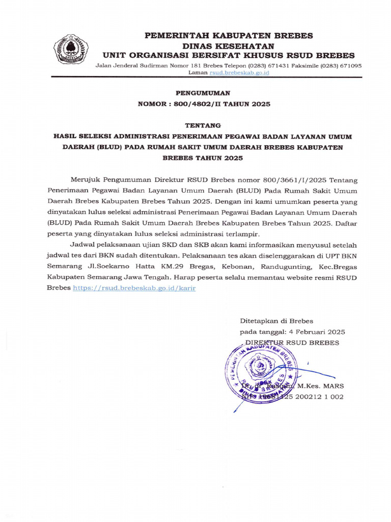 PENGUMUMAN-HASIL-SELEKSI-ADMINISTARSI-BLUD-2025_ | PDF