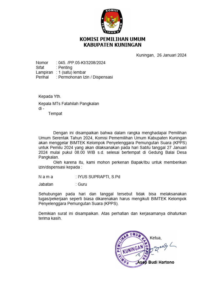 Dispensasi IYUS SUPRAPTI | PDF