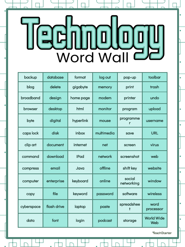 Technology Word Wall Vocabulary Printable PDF | PDF