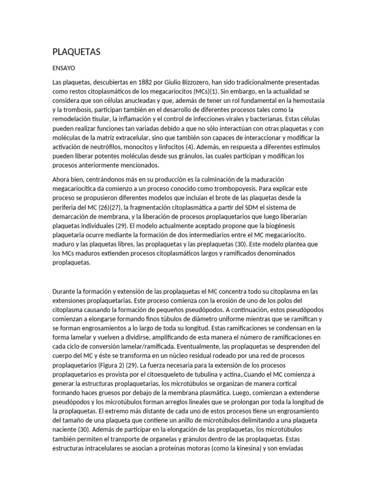 Plaquetas Informe | PDF | Plaqueta | Microtúbulos