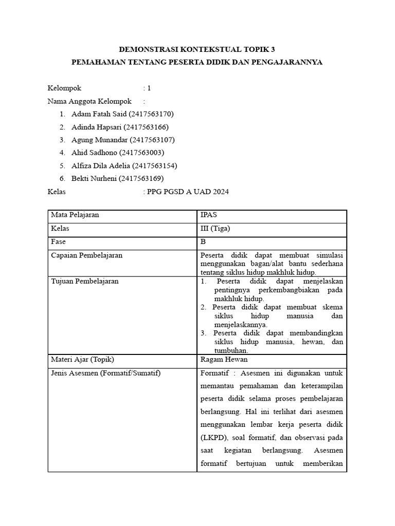T3-5.a Demonstrasi Kontekstual - Menganalisis Asesmen di Ruang Kelas_Kelompok 1.docx | PDF