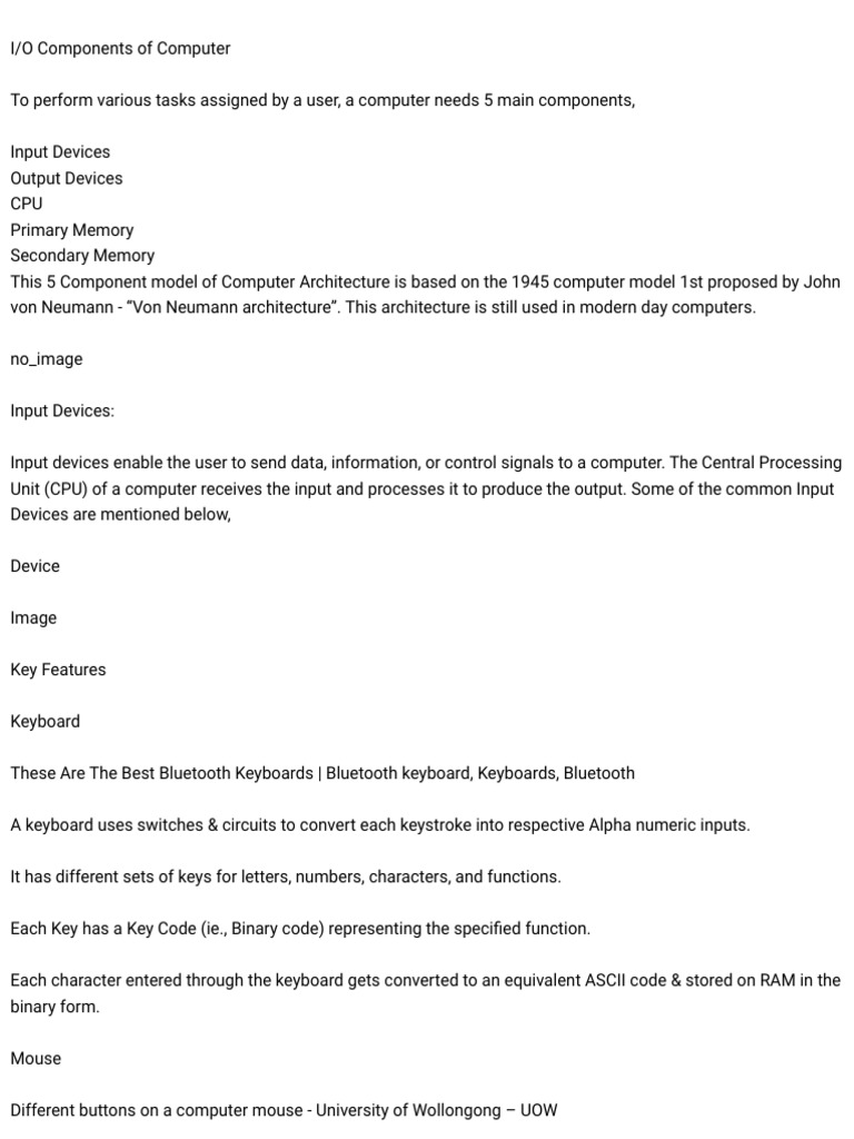 3. I_O Components of Computer _ | PDF | Printer (Computing) | Graphical User Interfaces