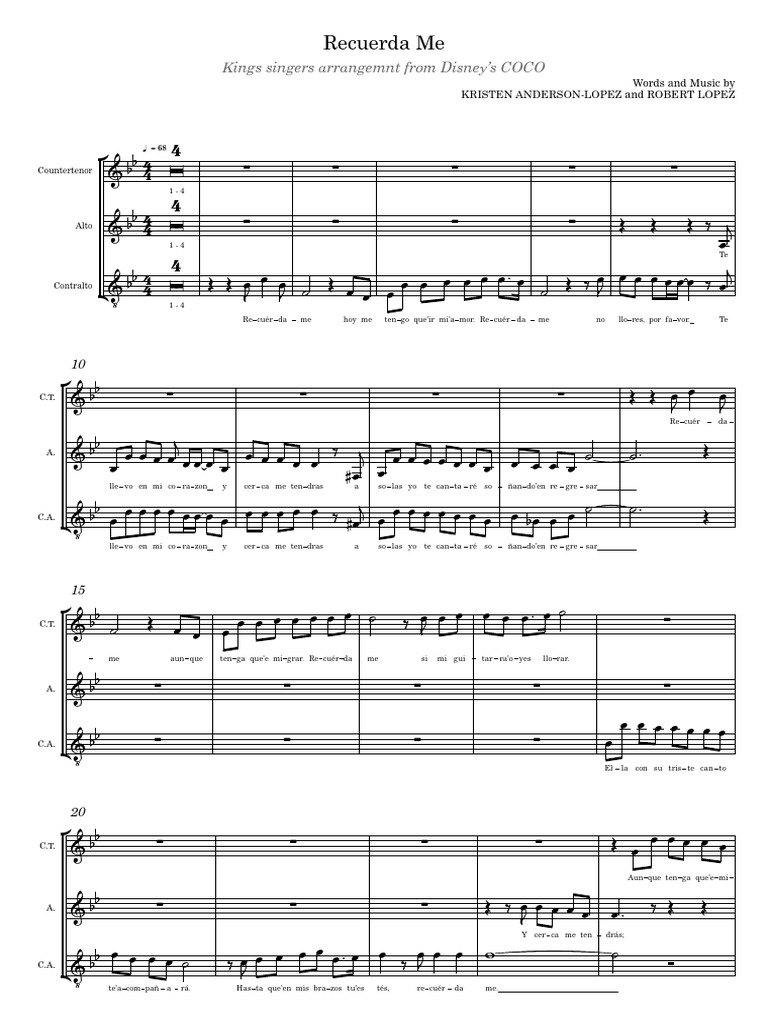 Recuerda Me trío arrangement | PDF | Singing | Vocal Music