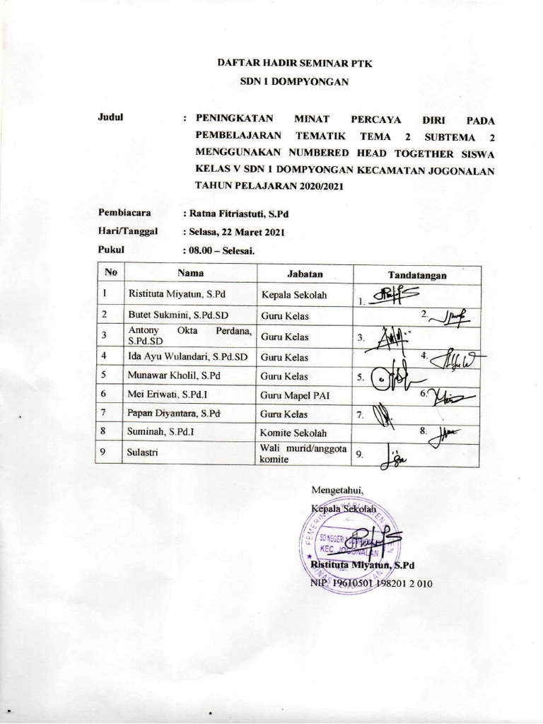 Daftar Hadir Seminar | PDF