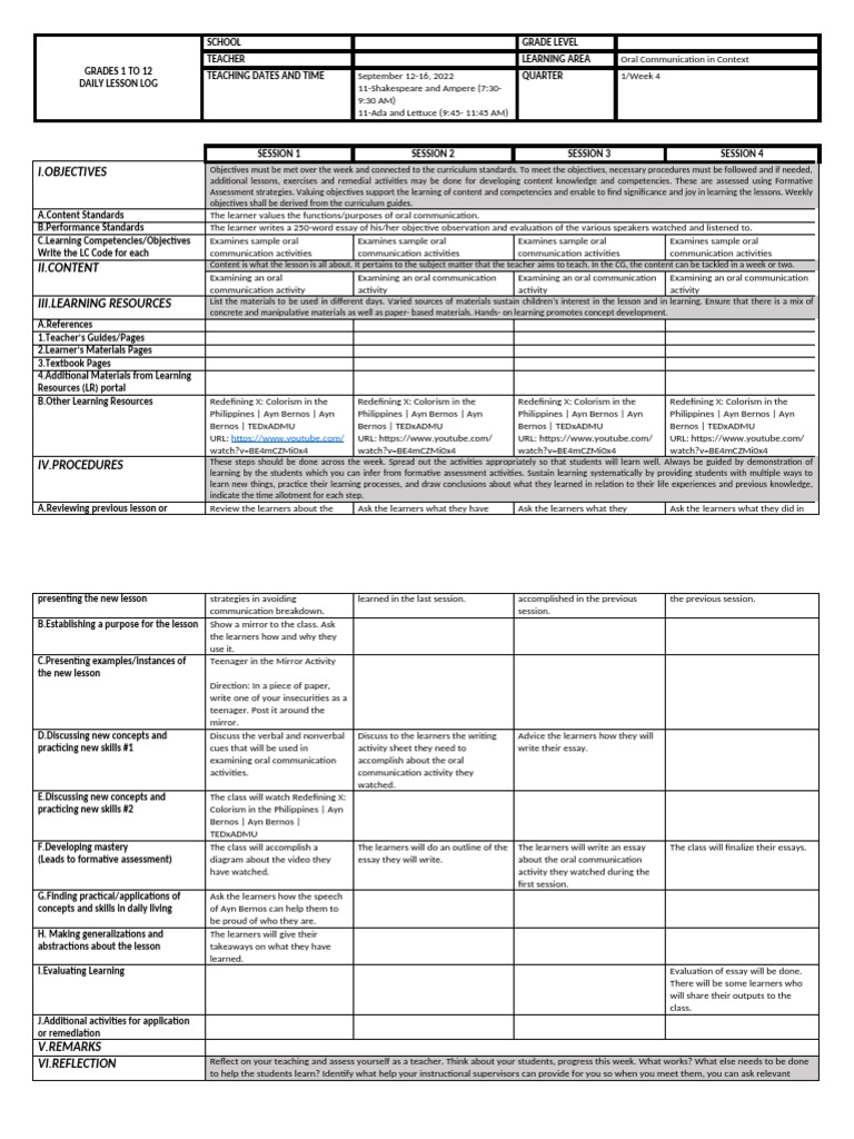 OC Q1 W4 | PDF | Learning | Communication