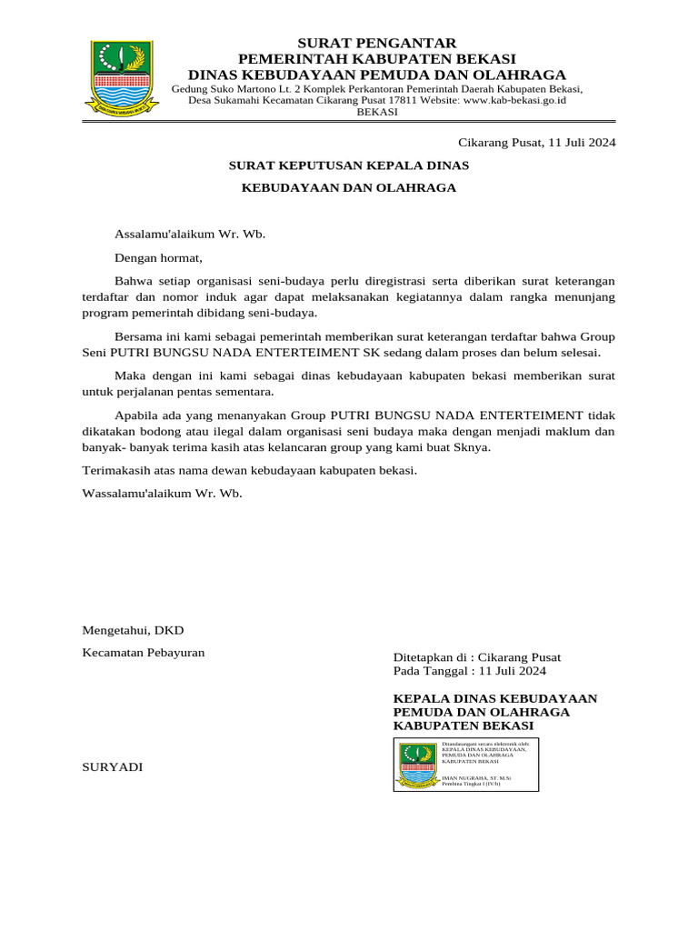 Surat Keputusan Kepala Dina | PDF