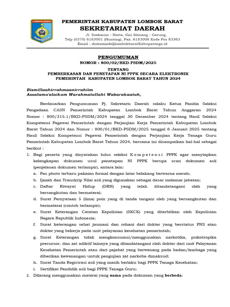 Pengumuman Pemberkasan DRH 2024 | PDF