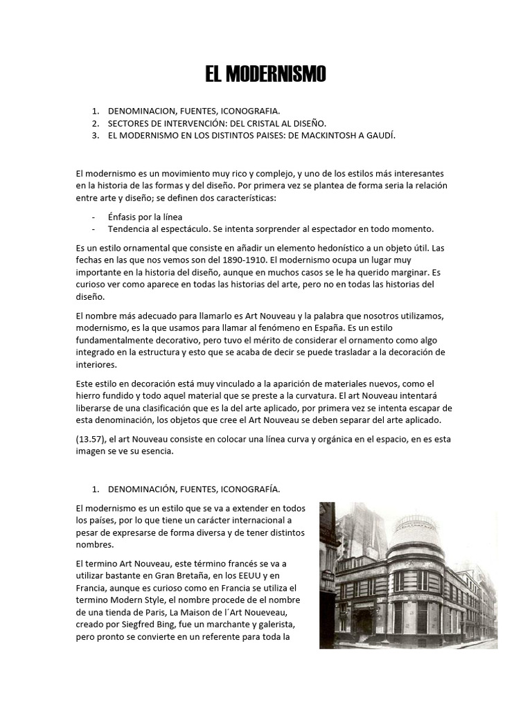 El Modernismo | PDF | Art Nouveau | Artes Decorativas