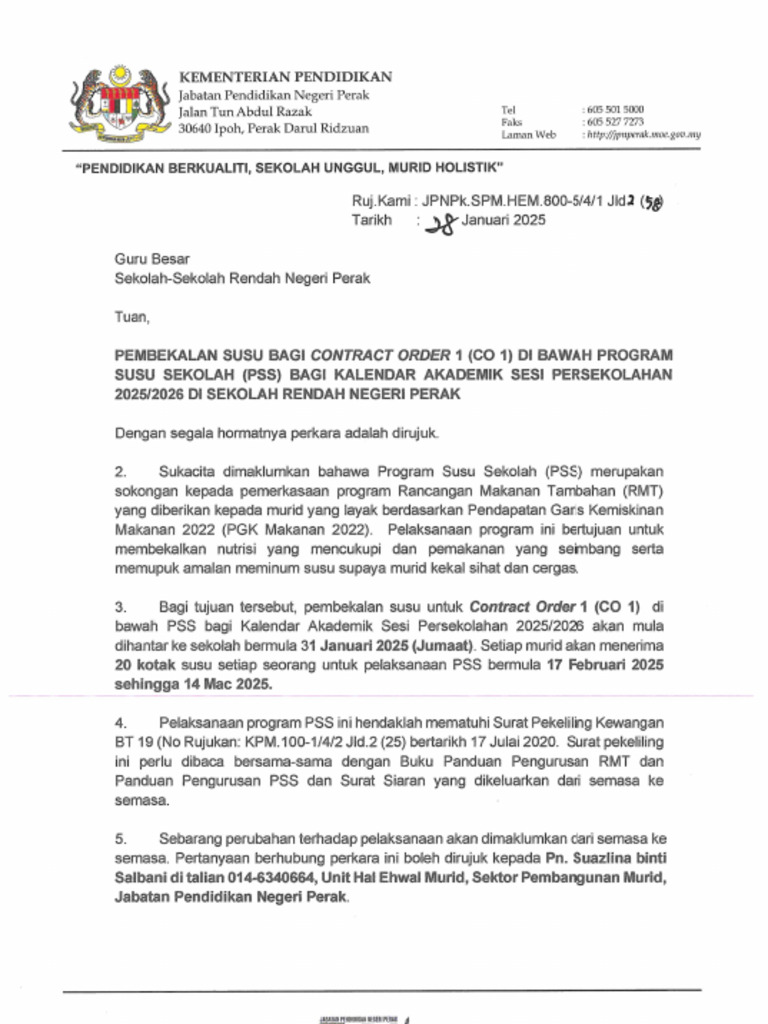 Pembekalan Susu Bagi Contract Order 1 (Co 1) Di Bawah Program Susu ...