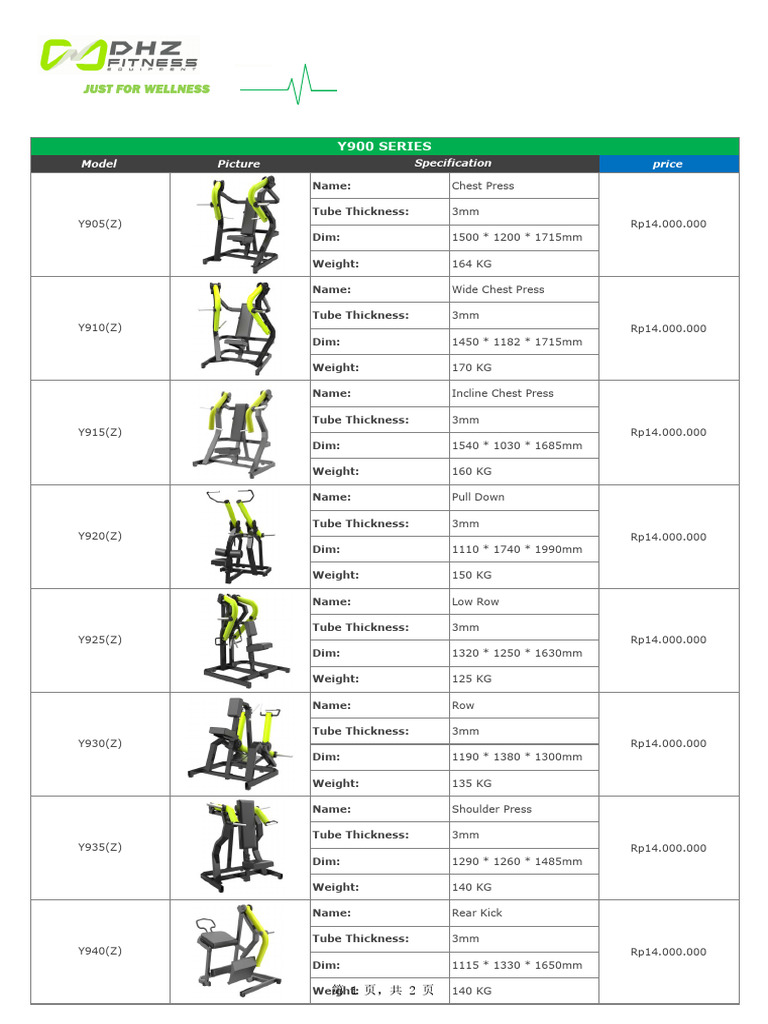 Y900 Series Gym Equipment Specs | PDF