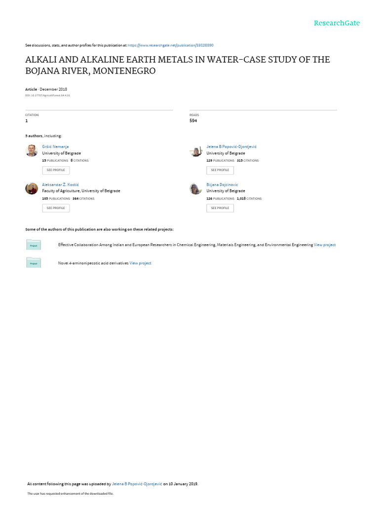 Alkali and Alkaline Earth Metals in Water | PDF | Chemistry | Earth ...