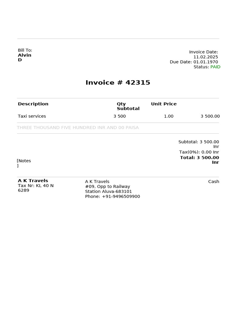 Paid Invoice for Taxi Services | PDF