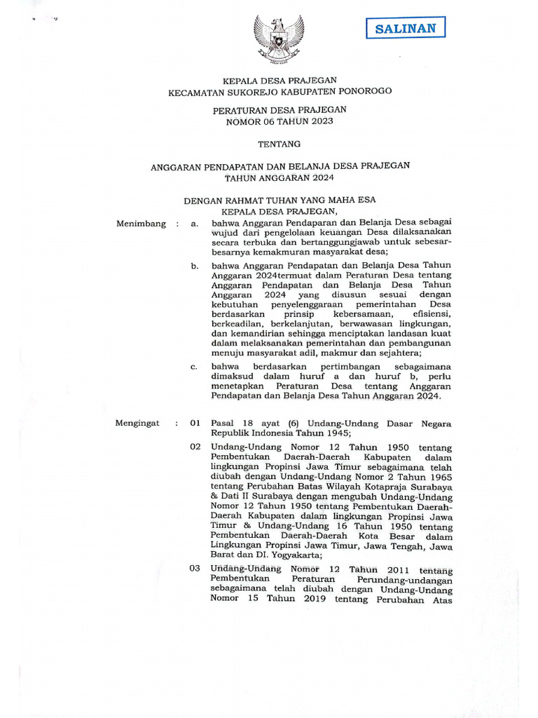 3. PERDES APBDESA TAHUN ANGGARAN 2024 | PDF