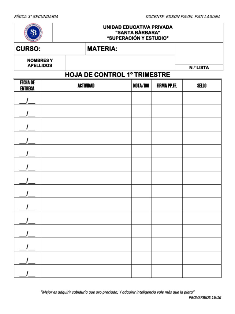 Hoja De Control Pdf 3213