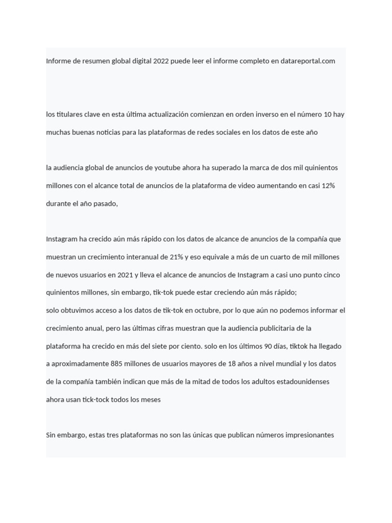 Informe Global Digital 2022 Crecimiento Y Tendencias Pdf Internet