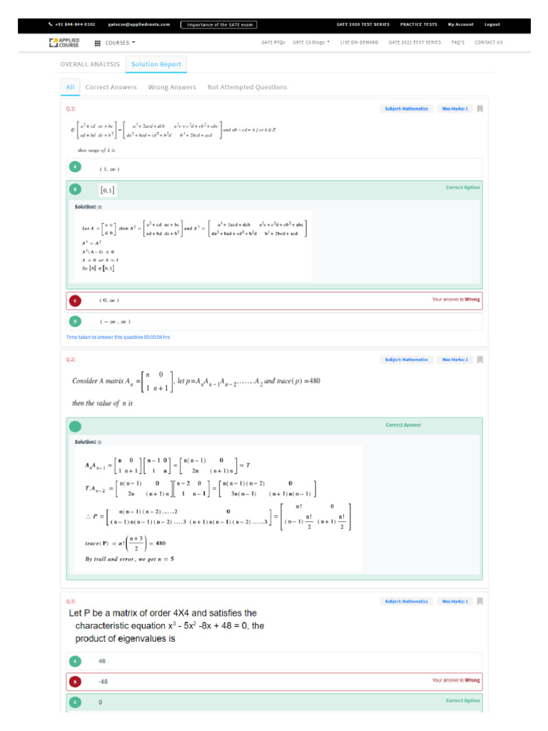 Practice Test-2 Linear Algebra Rank, System of Linear Equations, Eigen ...