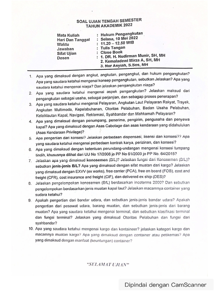 Soal Uts Pengangkutan | PDF