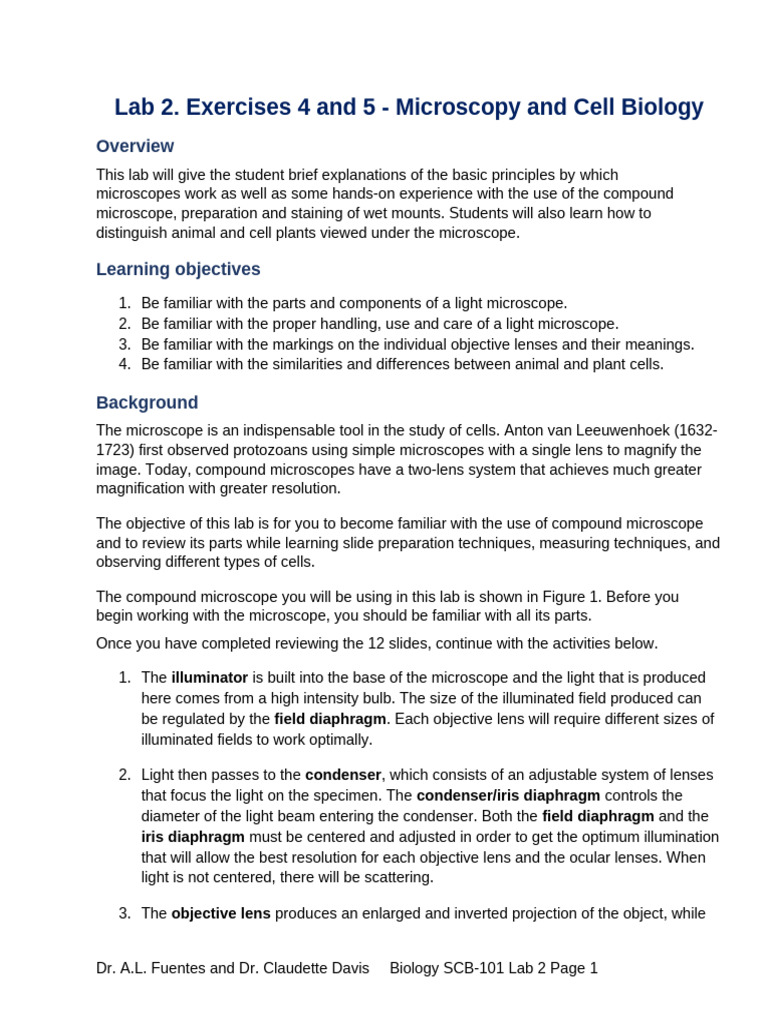 Lab-2-Exercises-4-and-5-Microscopy-and-Cell - in Person | PDF | Microscope | Angular Resolution