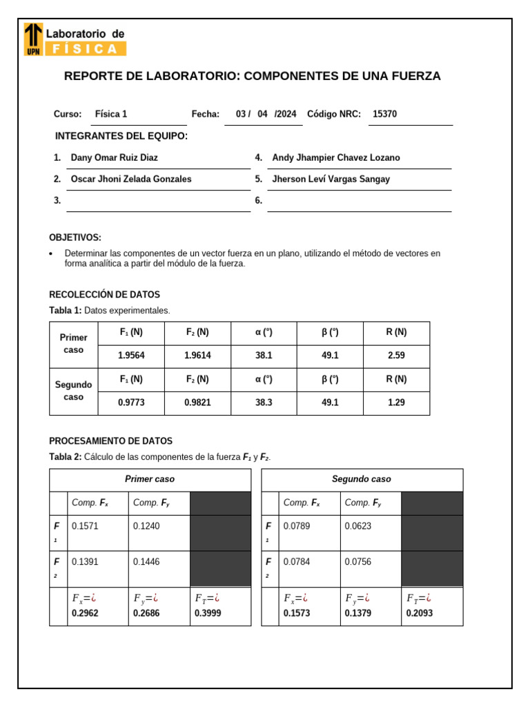 Reporte Lab Fisi1 S02 CF 2024 | PDF | Vector Euclidiano | Mecánica