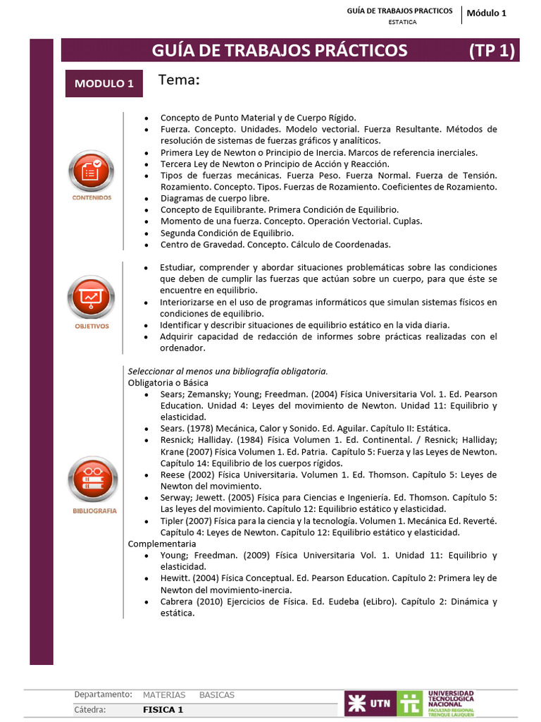 2023 tp1 Estatica | PDF | Fuerza | Las leyes del movimiento de Newton