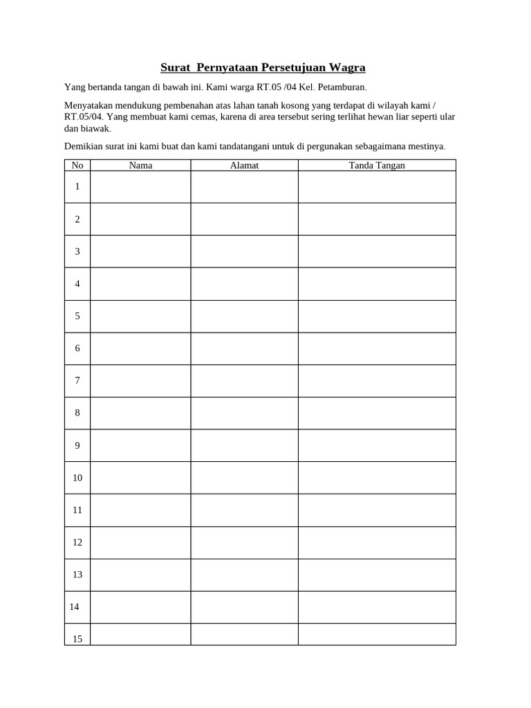 Surat Pernyataan Persetujuan Wagra | PDF