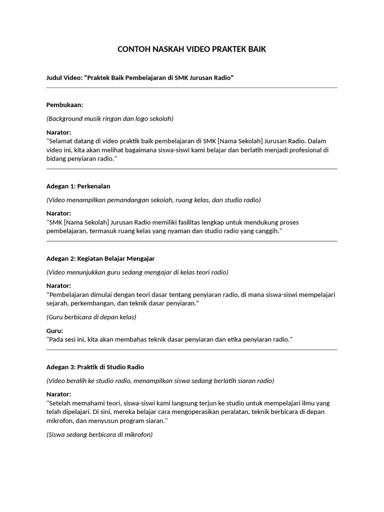 07. Contoh Naskah Video Pembelajaran | PDF